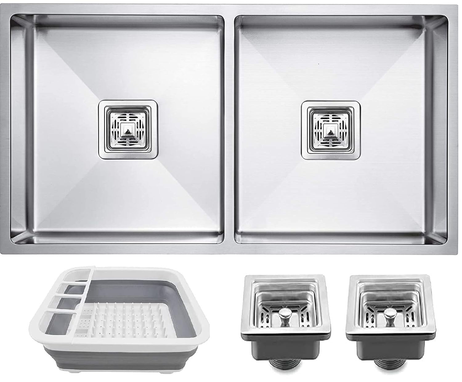 ARQUIN 304 Grade 45 x 20 x 10 Handmade Matt Finish Double Bowl Stainless Steel Kitchen Sink With ...