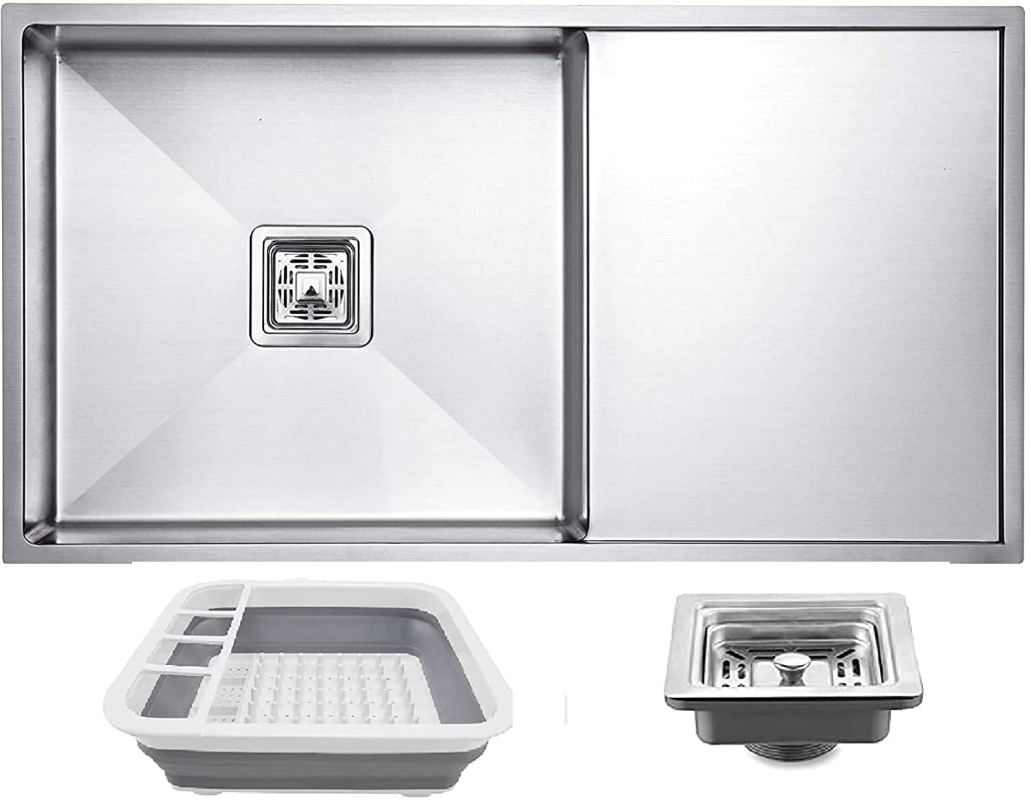 ARQUIN 304 Grade 45 x 20 x 10 Matt Finish Stainless Steel Single Bowl Kitchen Sink With Drain ...