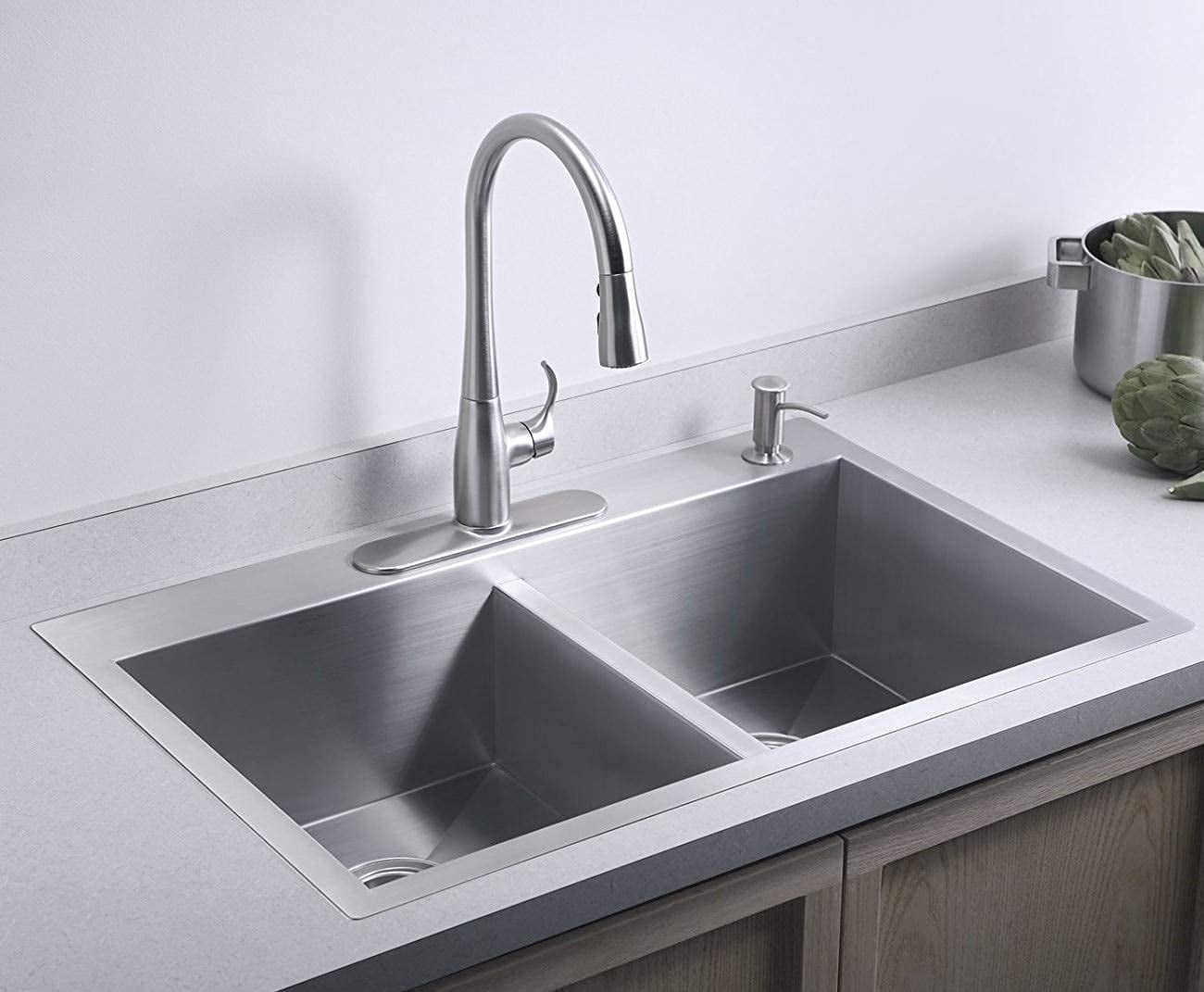 ARQUIN Stainless Steel Handmade Double Bowl Sink 9 37 X 18 X 9 Tap Hole Uncoated Silver ...