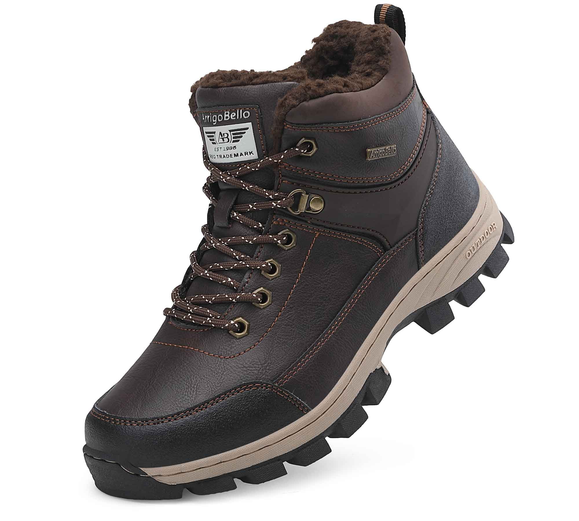 ARRIGO BELLO Men Winter Hiking Boots, Faux Fur Lined, Dark Brown, Size ...