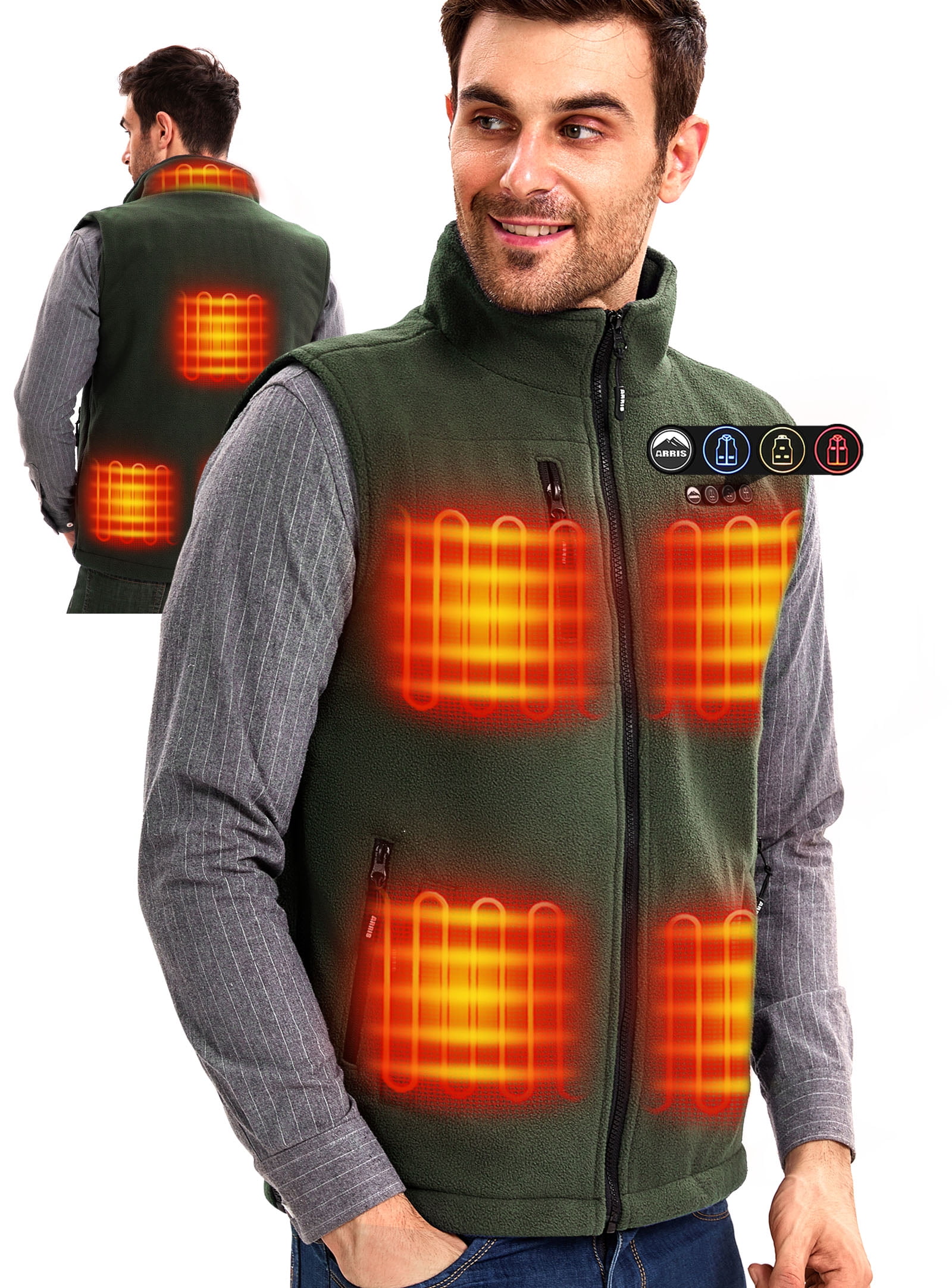 ARRIS Mens' Fleece Heated Vest with 7.4V Battery,Size Adjustable ...