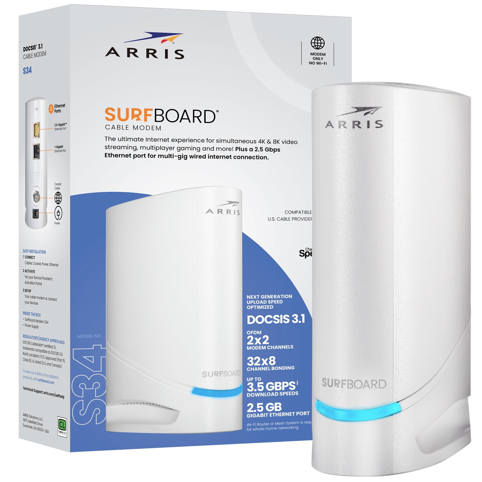 ARRIS (S34) SURFboard S34 DOCSIS 3.1 Cable Modem for Comcast, Xfinity, Spectrum - Walmart.com