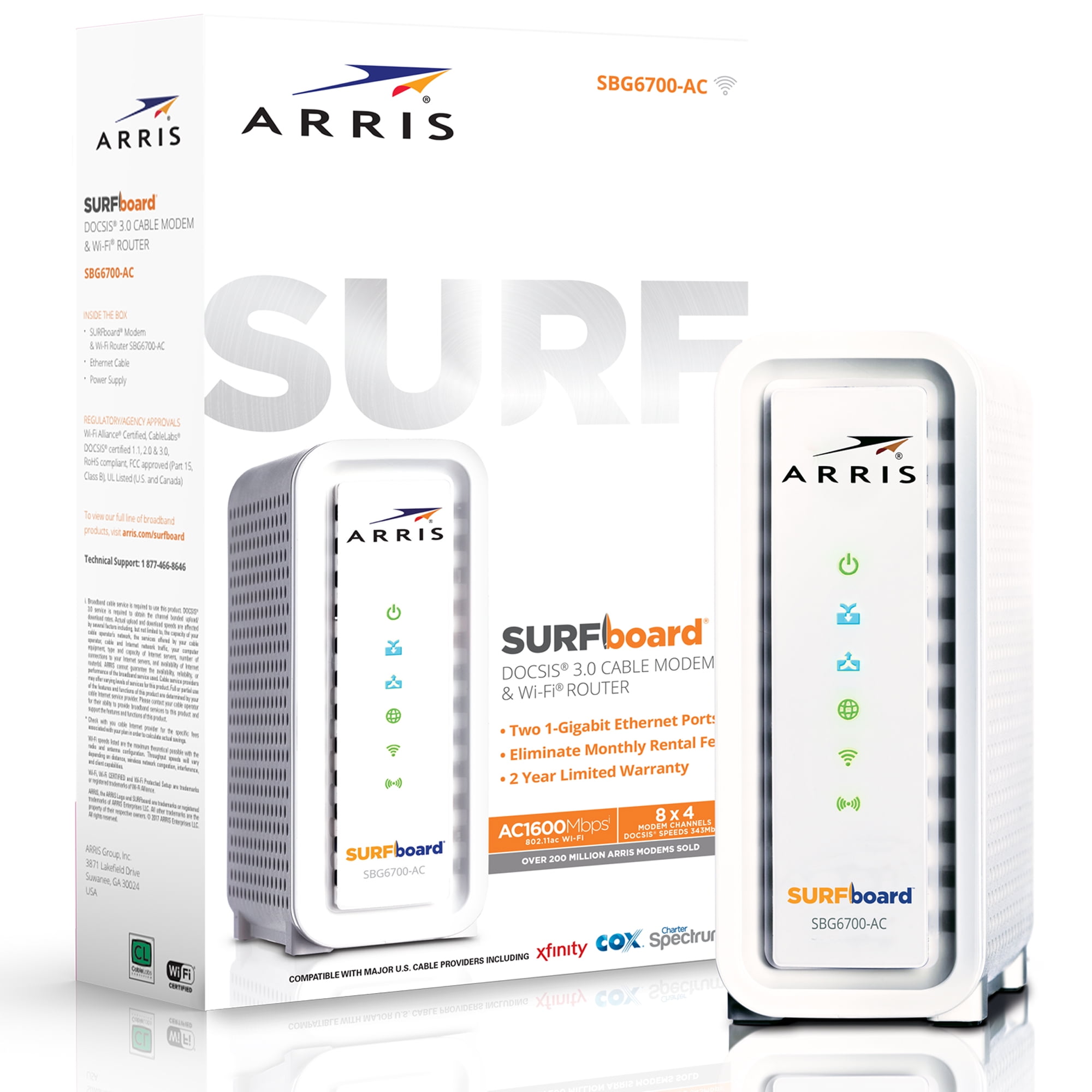 ARRIS Surfboard (8x4) DOCSIS 3.0 Cable Modem/ AC1600 Wi-Fi Router ...