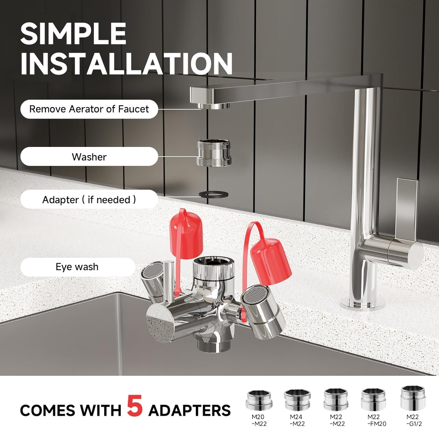 ARRISEA Eye Wash Kit Faucet Mounted Eye Wash Station Sink Attachment ...