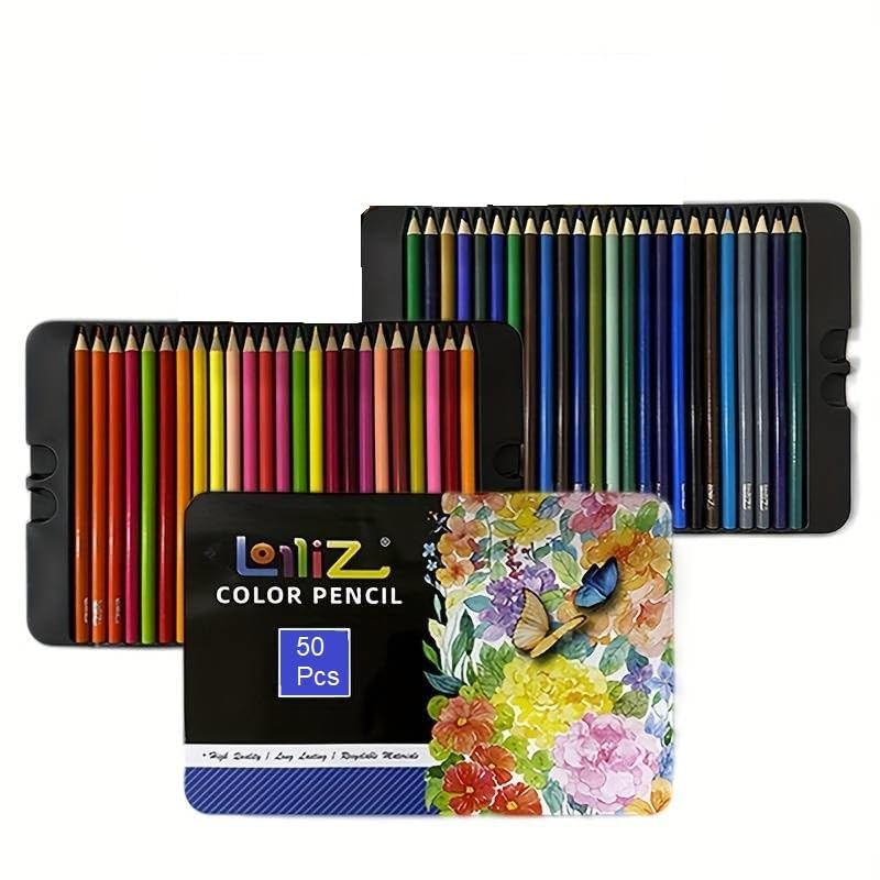 ARROLLIANT Metal Box Colored Pencils Set 50 Pieces Oil Colour Pencils ...