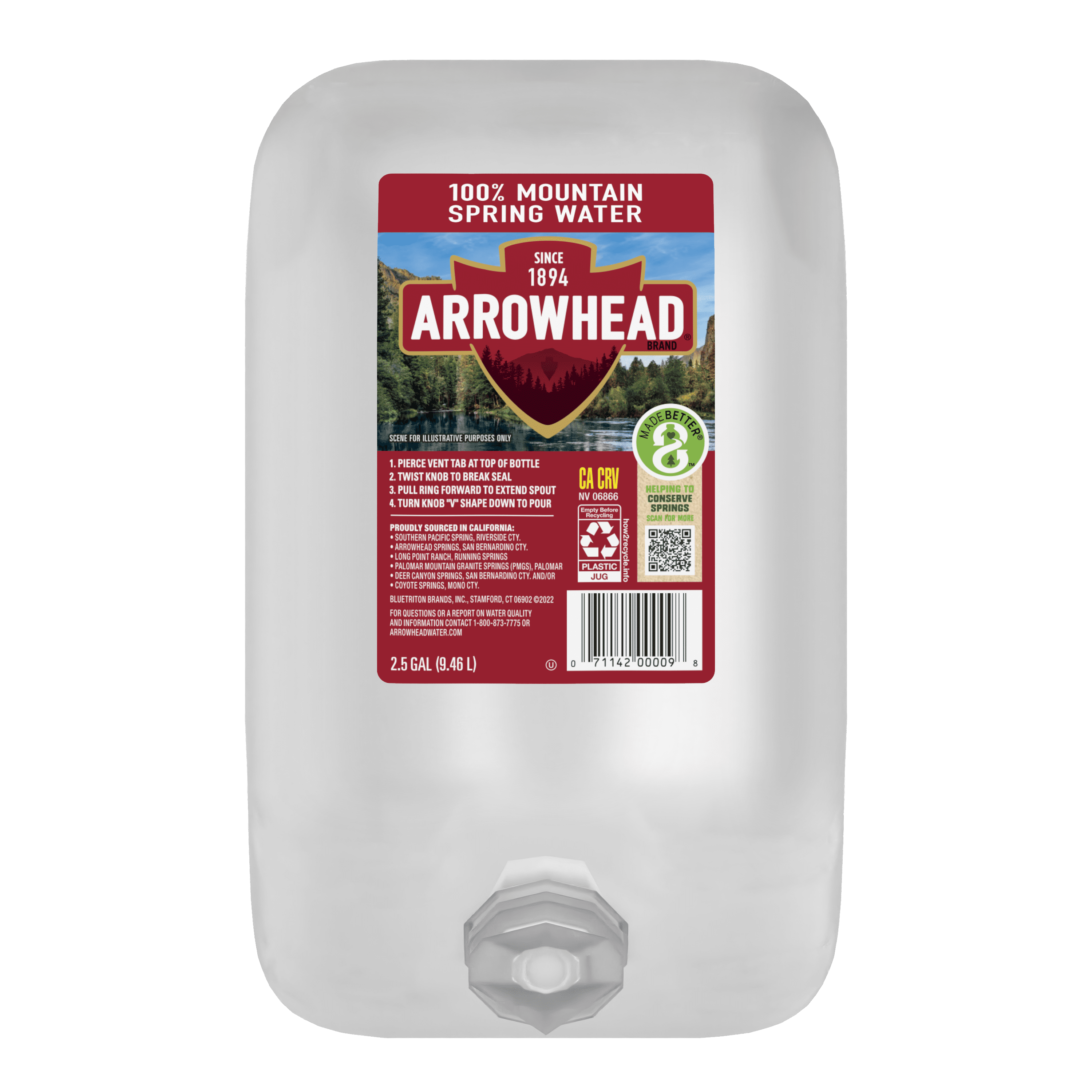 Arrowhead Mountain Spring Water 2.5 gal Plastic Jug Naturally Balanced ...