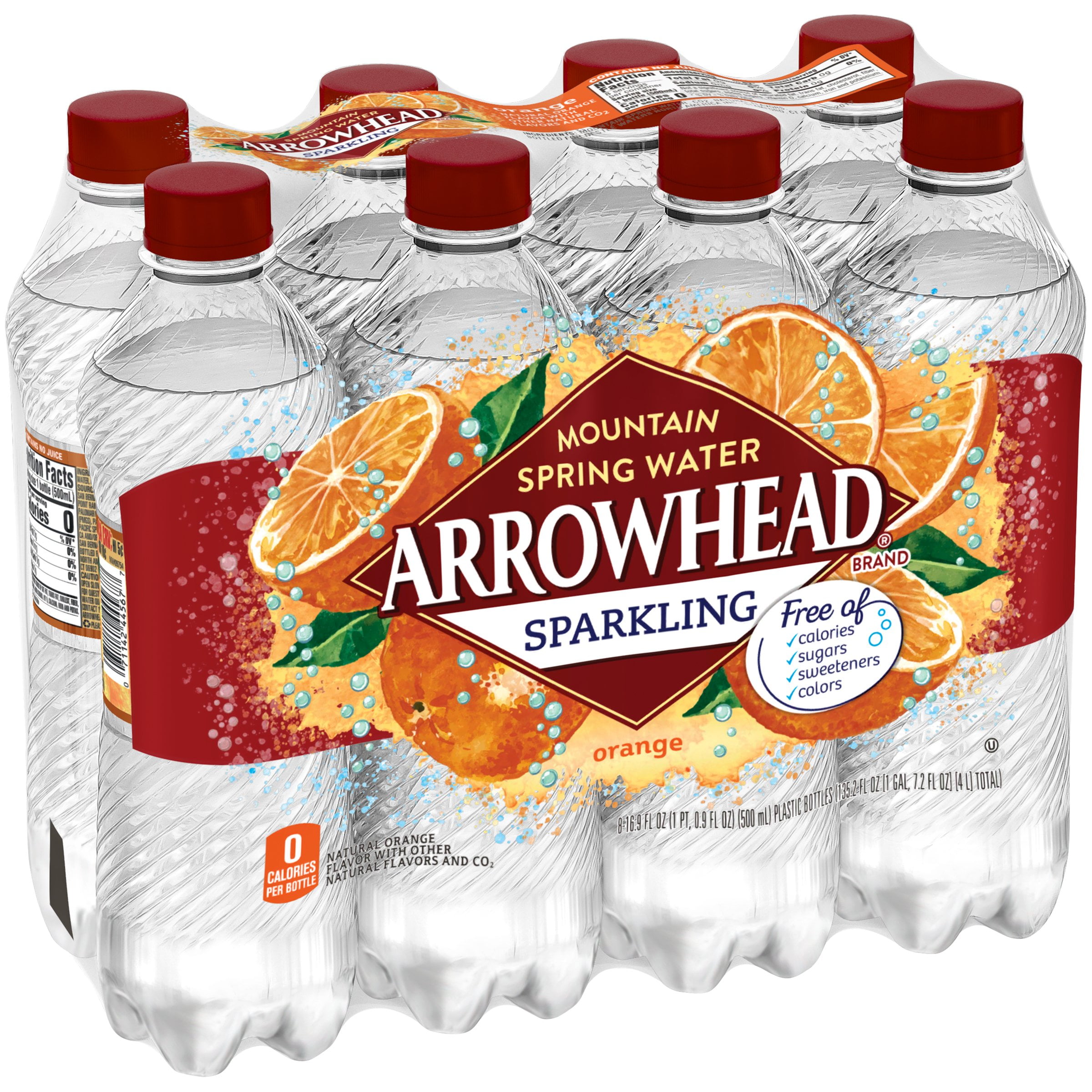 ARROWHEAD SPARKLING Orange Mountain Spring Water 8-16.9 fl. oz. Bottles ...