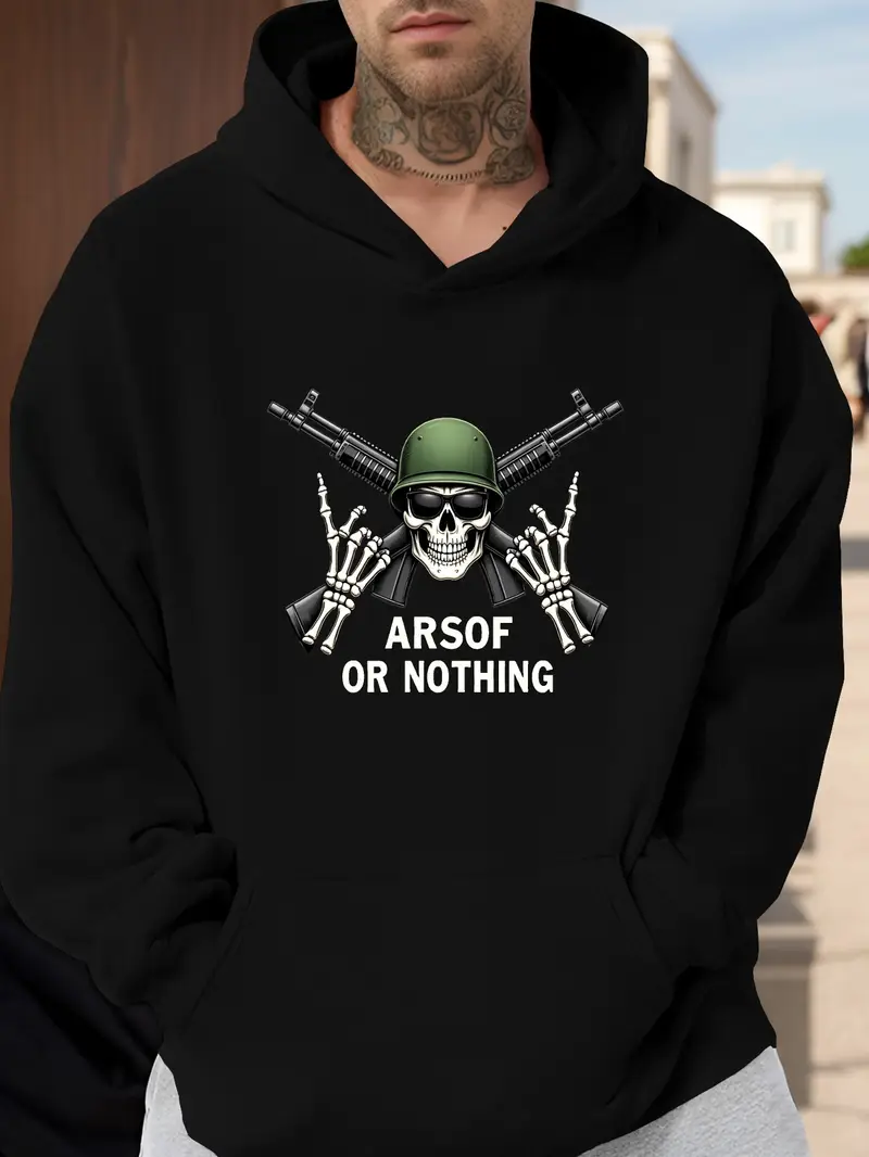 ARSOF Nothing Men's Military Hoodie - Tactical Skull Graphic Pullover ...
