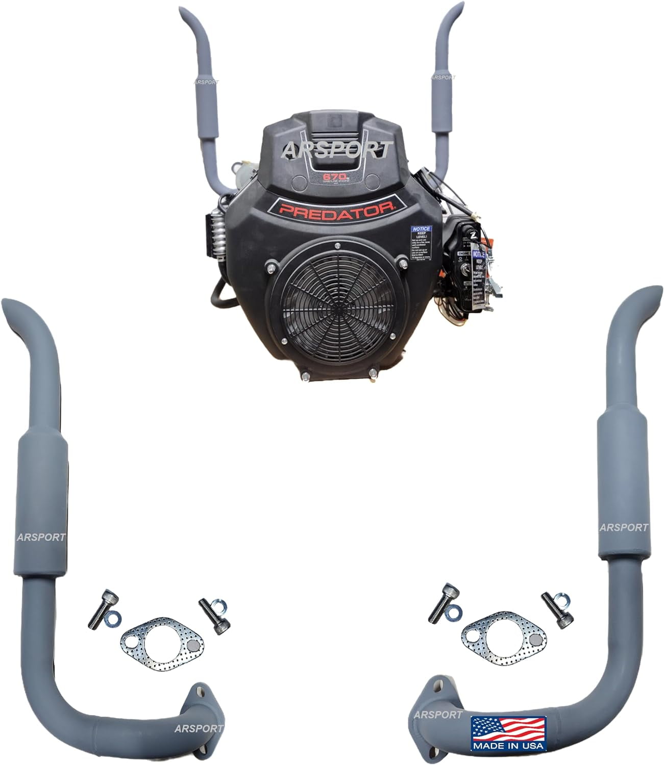 ARSPORT Two Exhaust pipes mufflers For Predator 670cc V-Twin, solid ...
