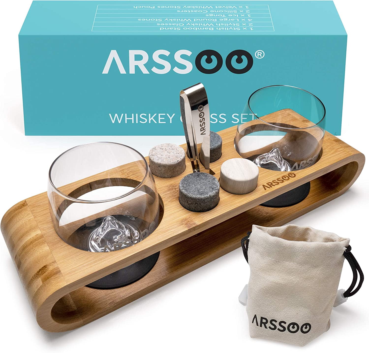 ARSSOO Whiskey Glass & Whiskey Stones Gift Set - 2 10Oz Scotch Bourbon ...
