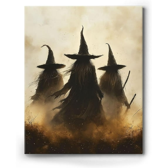 ART Halloween Wall Vintage Three Witches with Broom Witchy Canvas ...