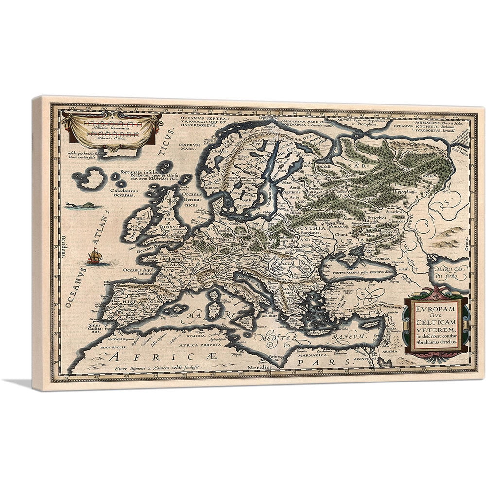 ARTCANVAS A Semi-Ptolemaic Map of Europe 1618 Canvas Art Print by ...