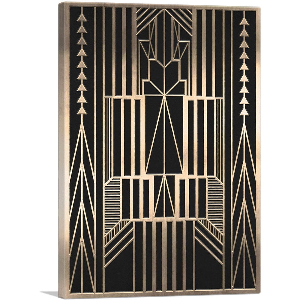 ARTCANVAS Art Deco Tan Yellow Geometric Design on Black Canvas Art ...