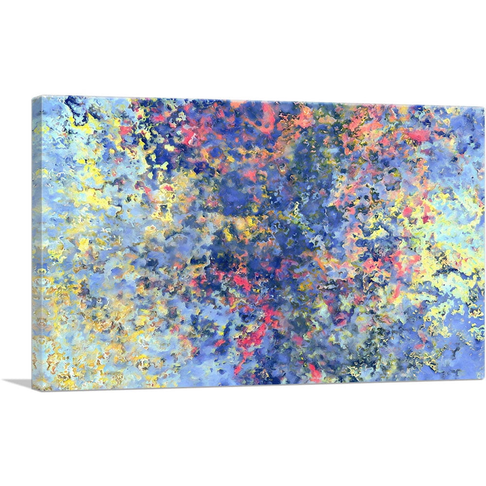 ARTCANVAS Baby Blue Pink Yellow Splatter Modern Canvas Art Print - Size ...