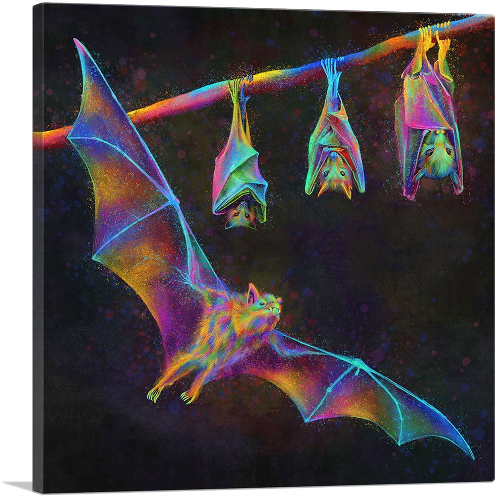 ARTCANVAS Bat Chiroptera Flying Hanging Canvas Art Print - Size: 36" x ...