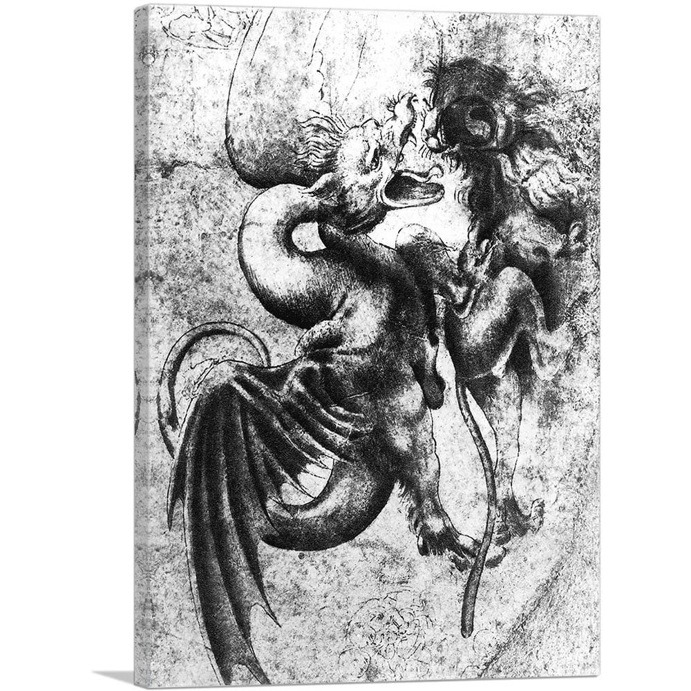 ARTCANVAS Battle Between a Dragon and a Lion Canvas Art Print by ...