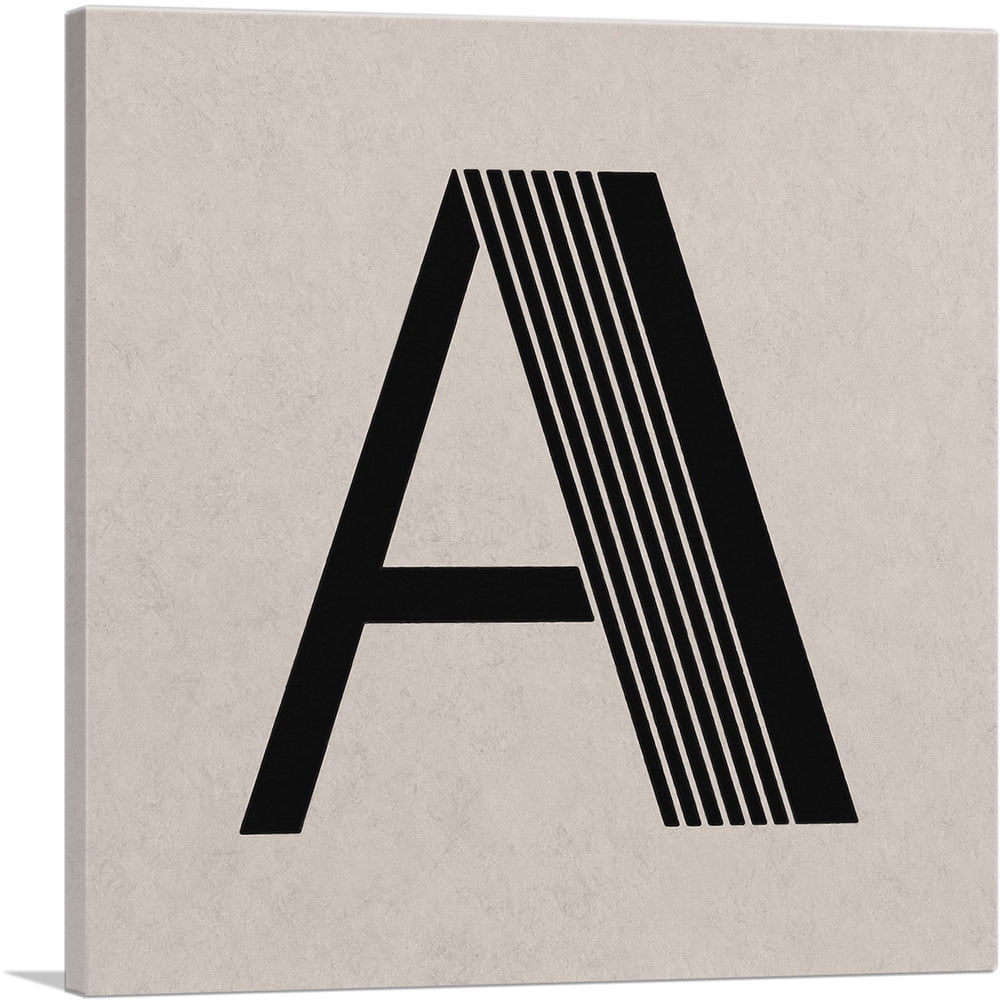 ARTCANVAS Beige Black Line Alphabet Letter A Canvas Art Print - Size ...