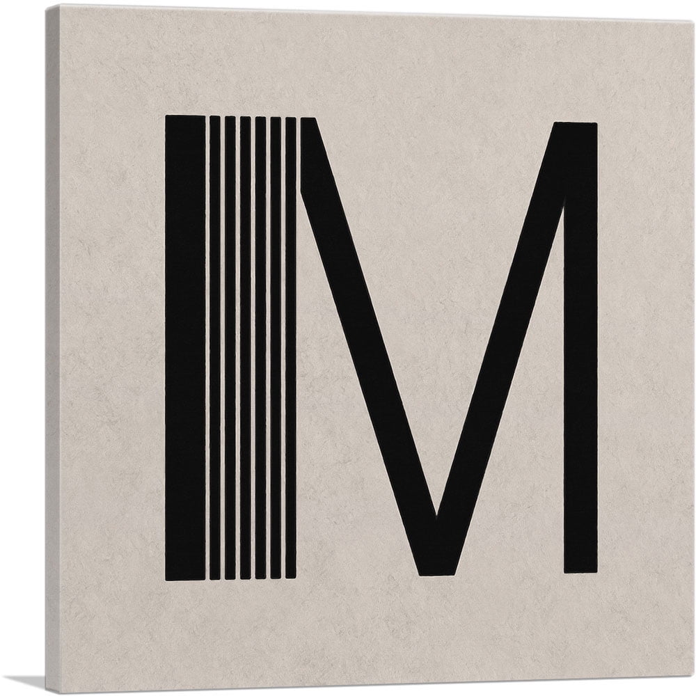 ARTCANVAS Beige Black Line Alphabet Letter M Canvas Art Print - Size ...