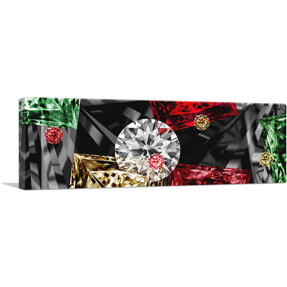 ARTCANVAS Black White Red Green Princess Cut Diamond Jewel Canvas Art ...