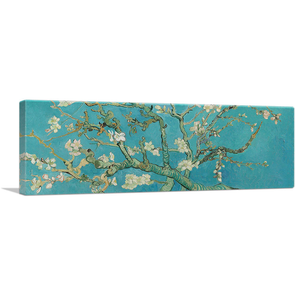 ARTCANVAS Branches with Almond Blossom - Teal Panoramic Canvas Art ...
