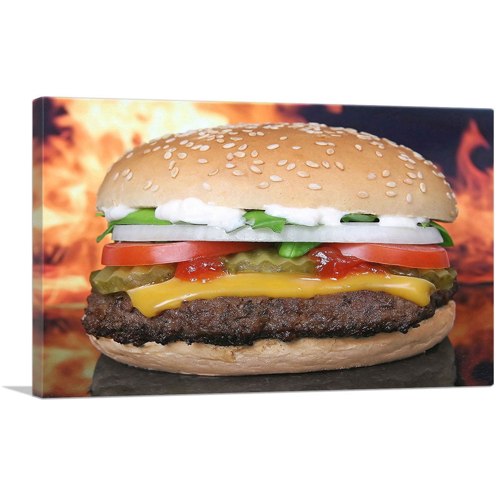 ARTCANVAS Burger Restaurant decor Canvas Art Print - Size: 40" x 26" (0 ...
