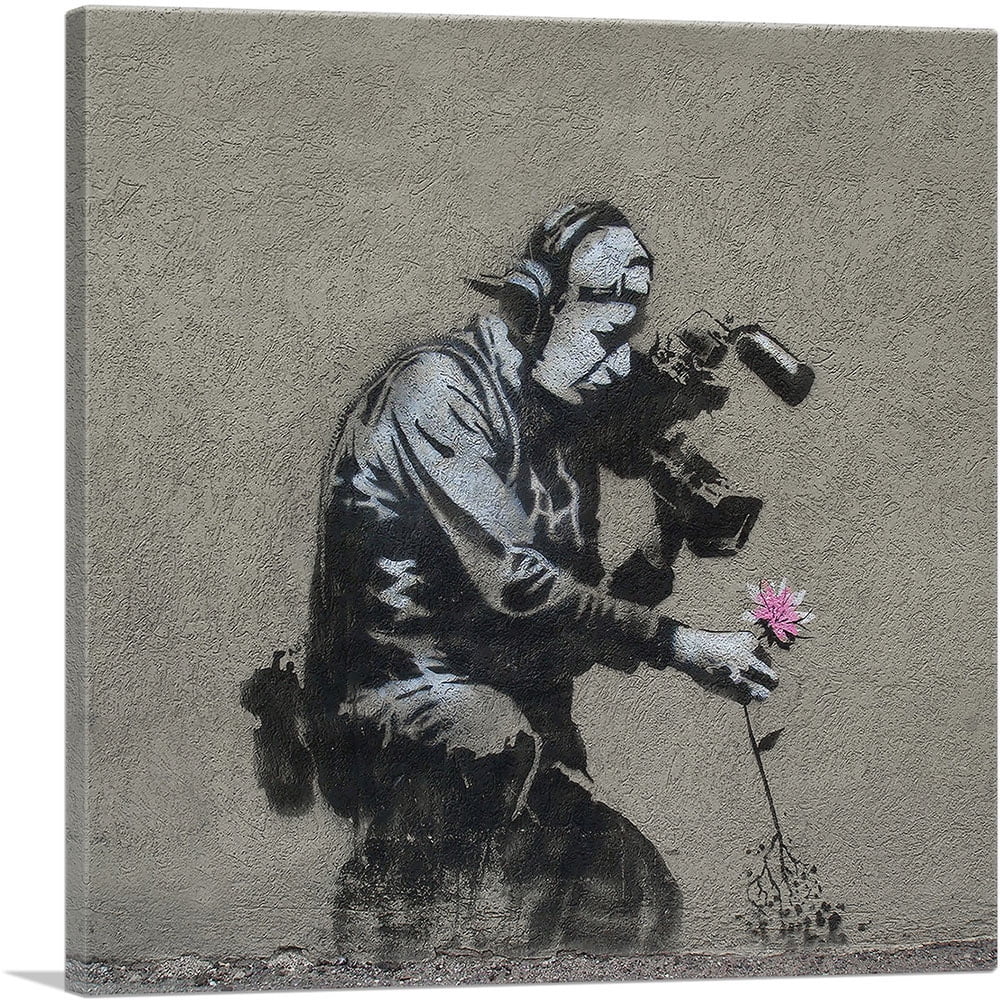 ARTCANVAS Camera Man & Flower Canvas Art Print by Banksy - Size: 26" x ...
