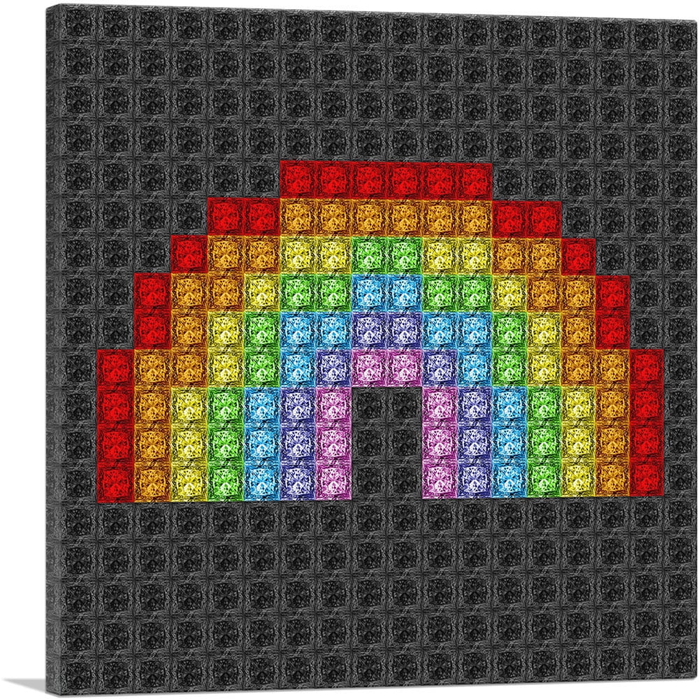ARTCANVAS Colorful Rainbow Emoticon Gay Black Jewel Pixel Canvas Art Print - Size: 18" x 18" (0. ...
