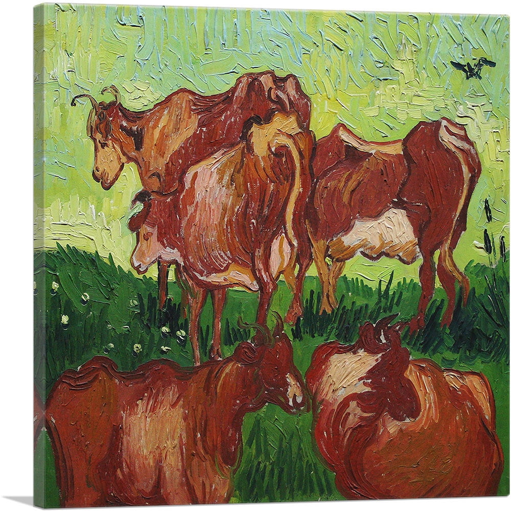 ARTCANVAS Cows 1890 Canvas Art Print by Vincent Van Gogh - Size: 12" x ...