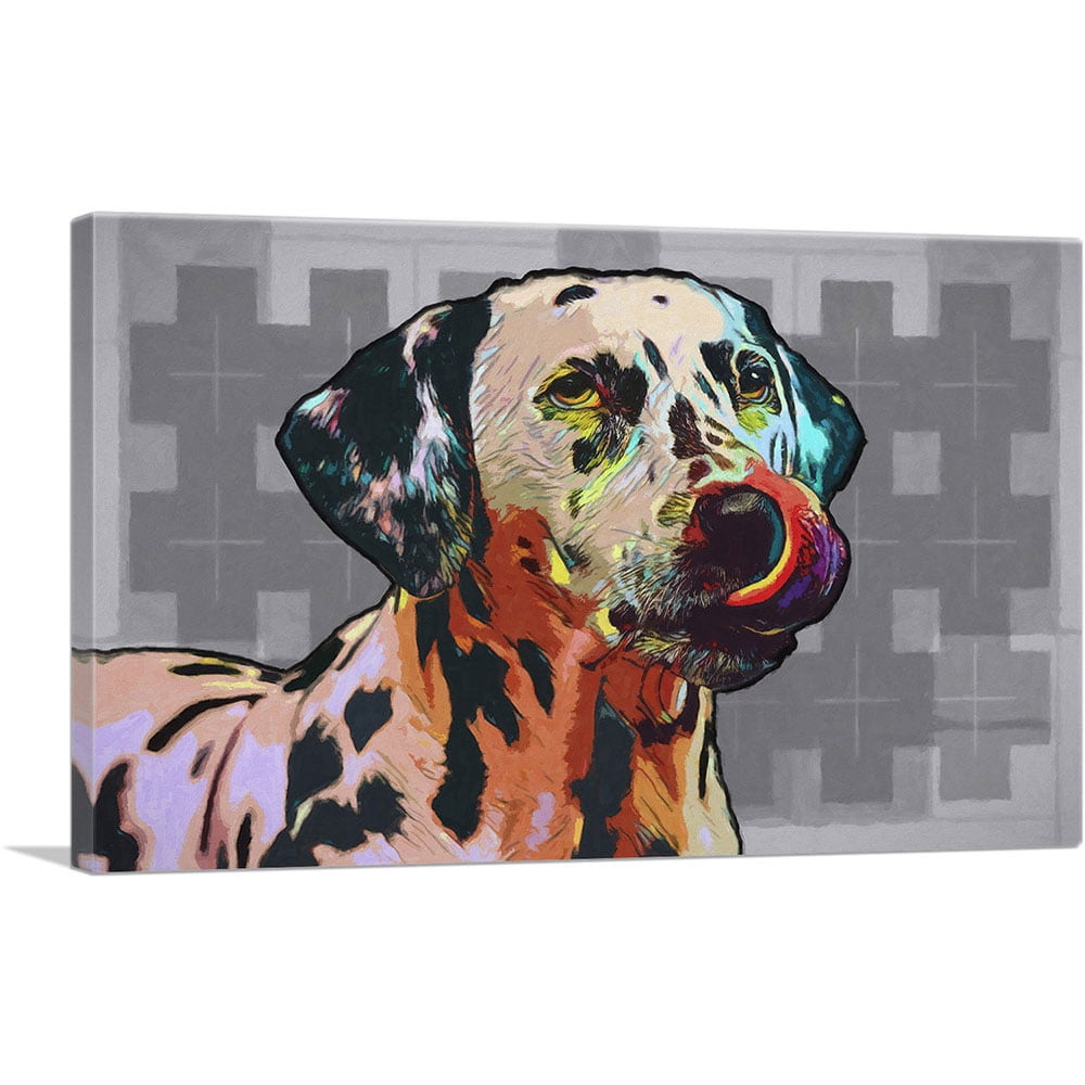 ARTCANVAS Dalmatian Dog Breed Colorful Checkered Pattern Canvas Art ...