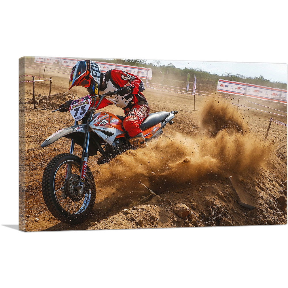 ARTCANVAS Dirt Bike Motocross Racing Canvas Art Print - Size: 18" x 12 ...