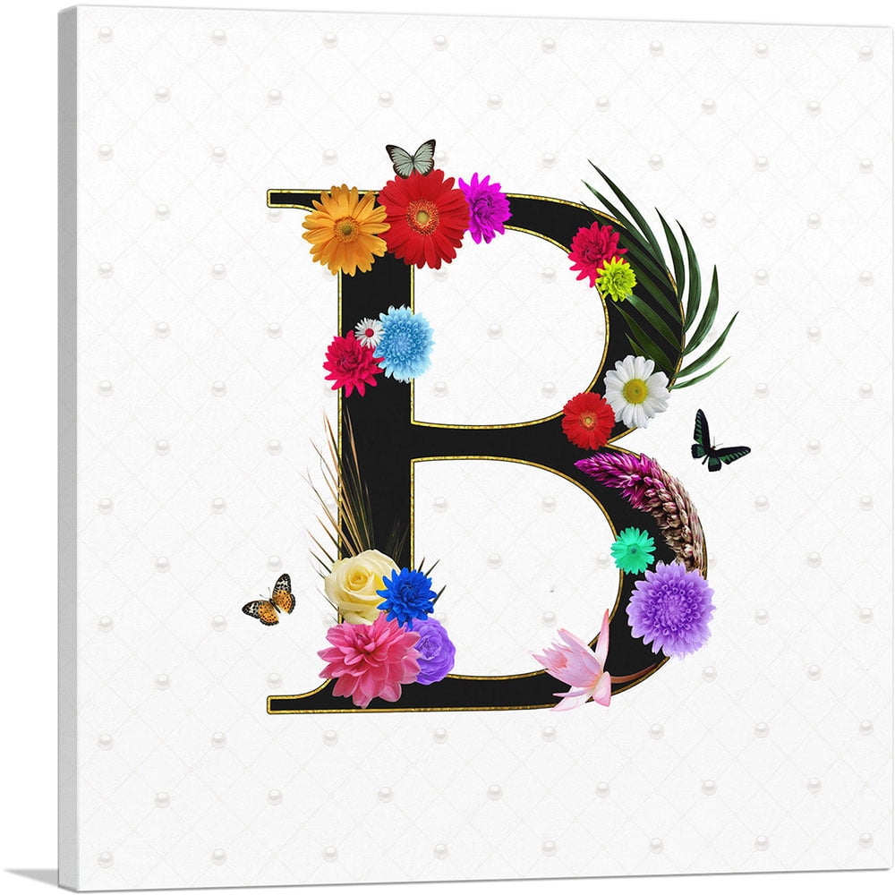 ARTCANVAS Flower Plant Butterfly Alphabet Letter B Canvas Art Print ...