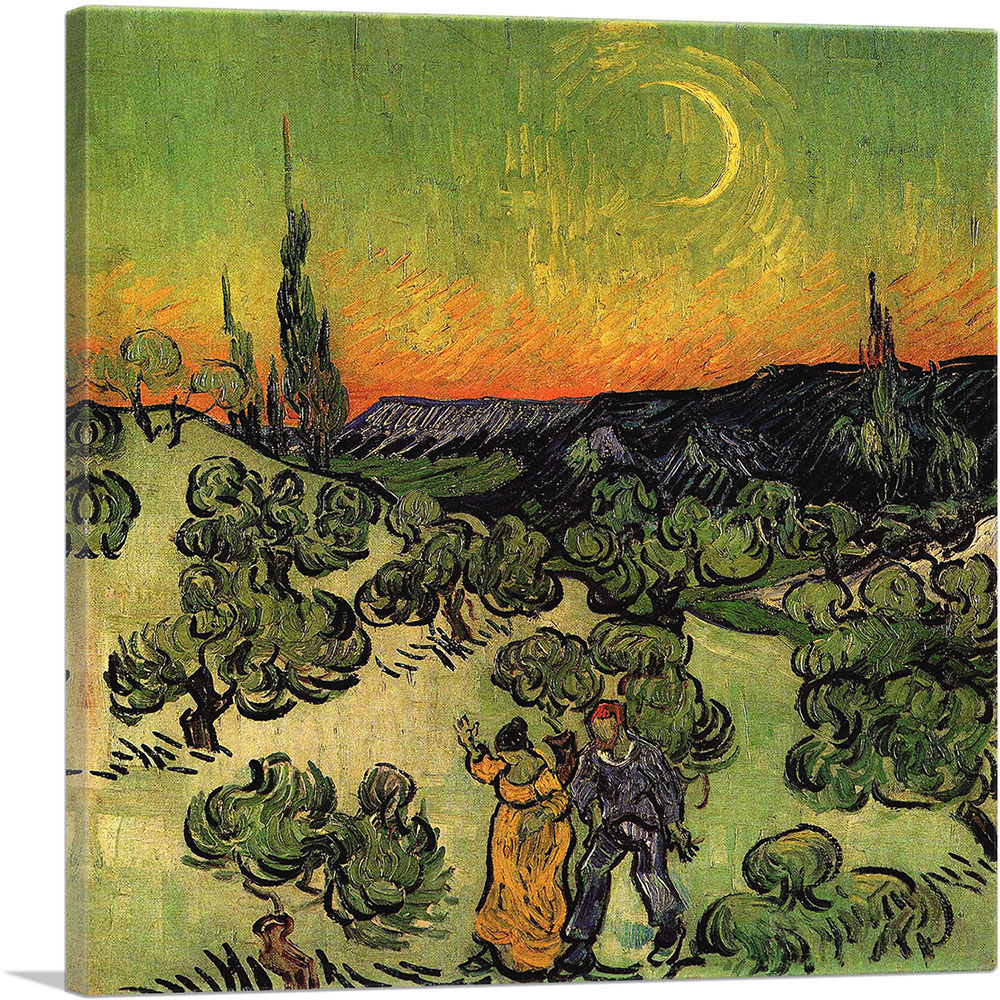 ARTCANVAS Landscape with Couple Walking and Crescent Moon 1890 Canvas ...