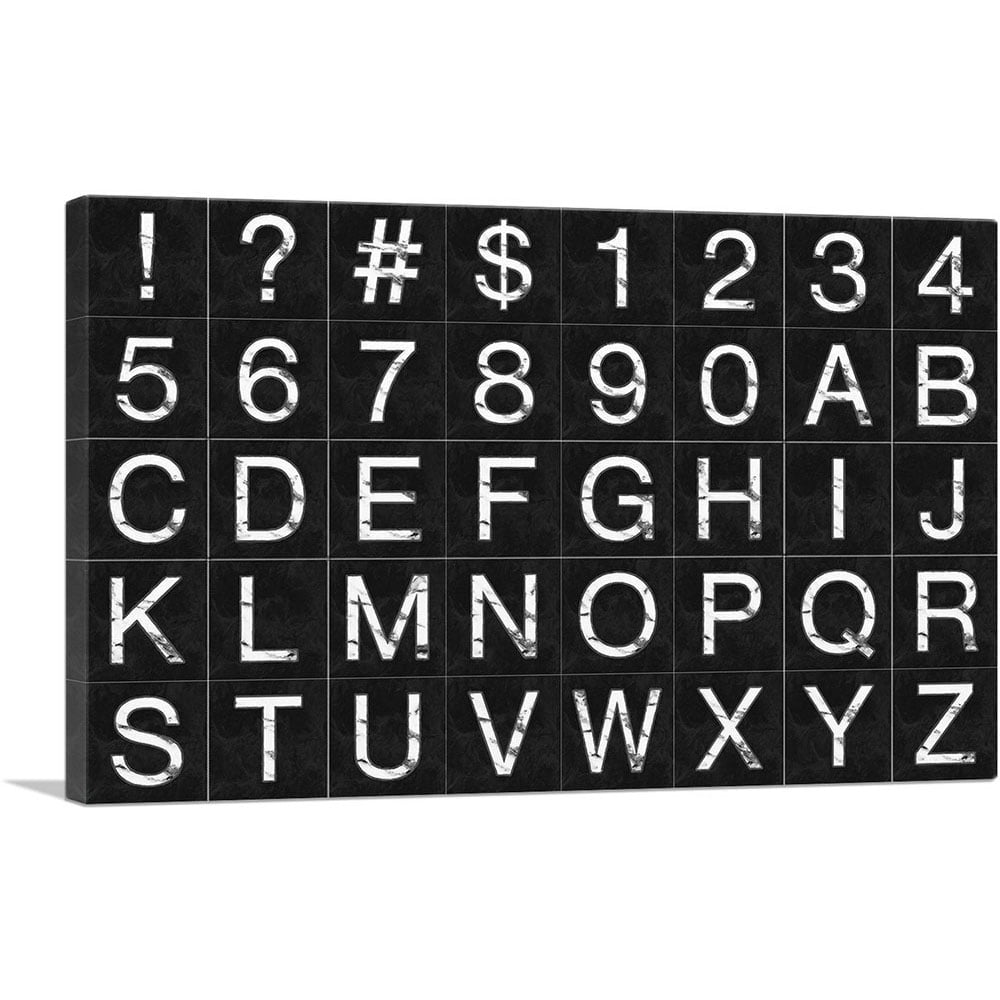 ARTCANVAS Marble Black & White Square Rectangle Full Alphabet Grid ...