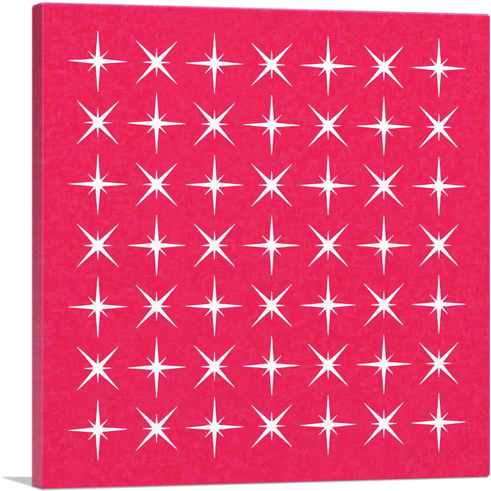 ARTCANVAS Mid-Century Modern Hot Pink Stars Canvas Art Print - Size: 18 ...