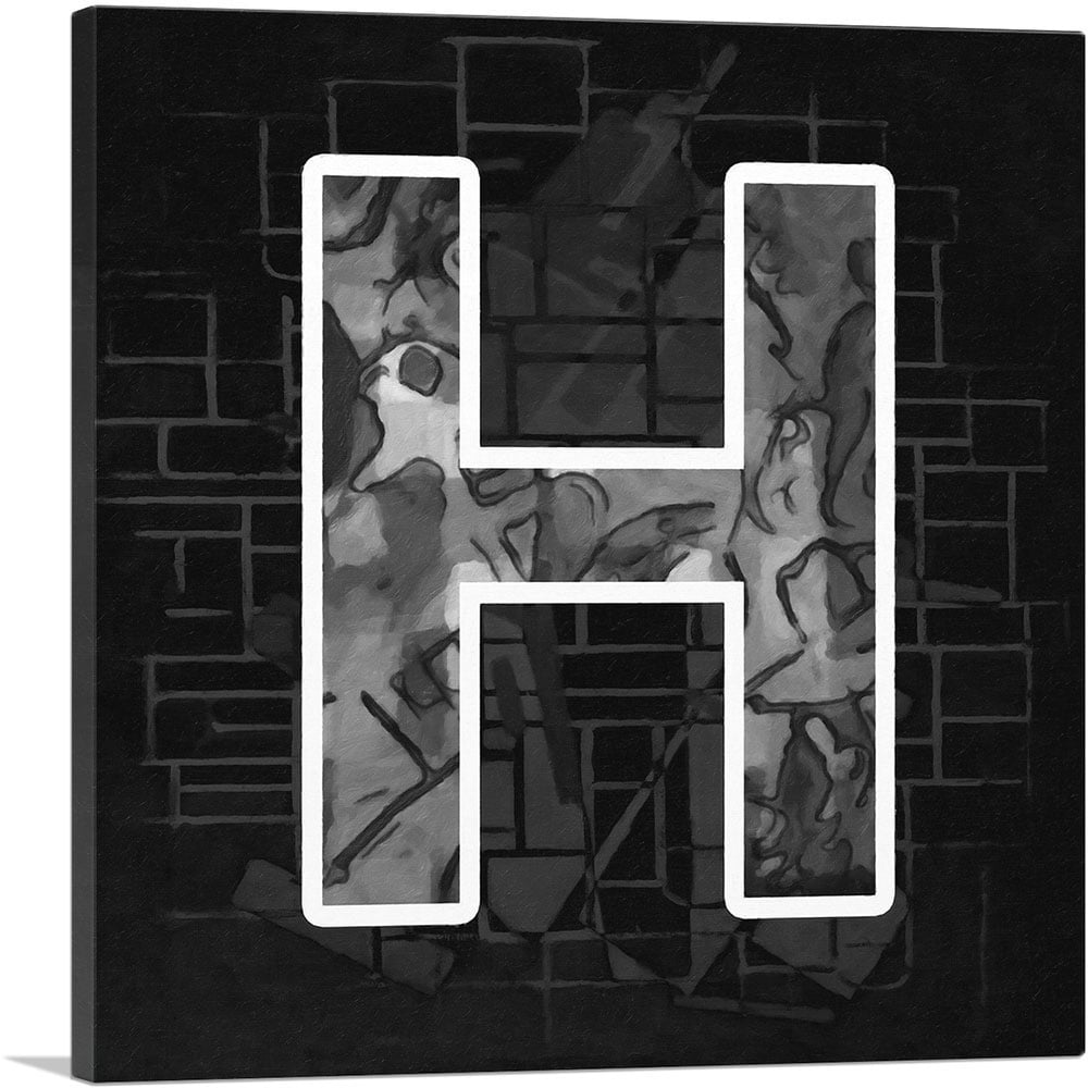 ARTCANVAS Modern Black White Alphabet Letter H Canvas Art Print - Size ...