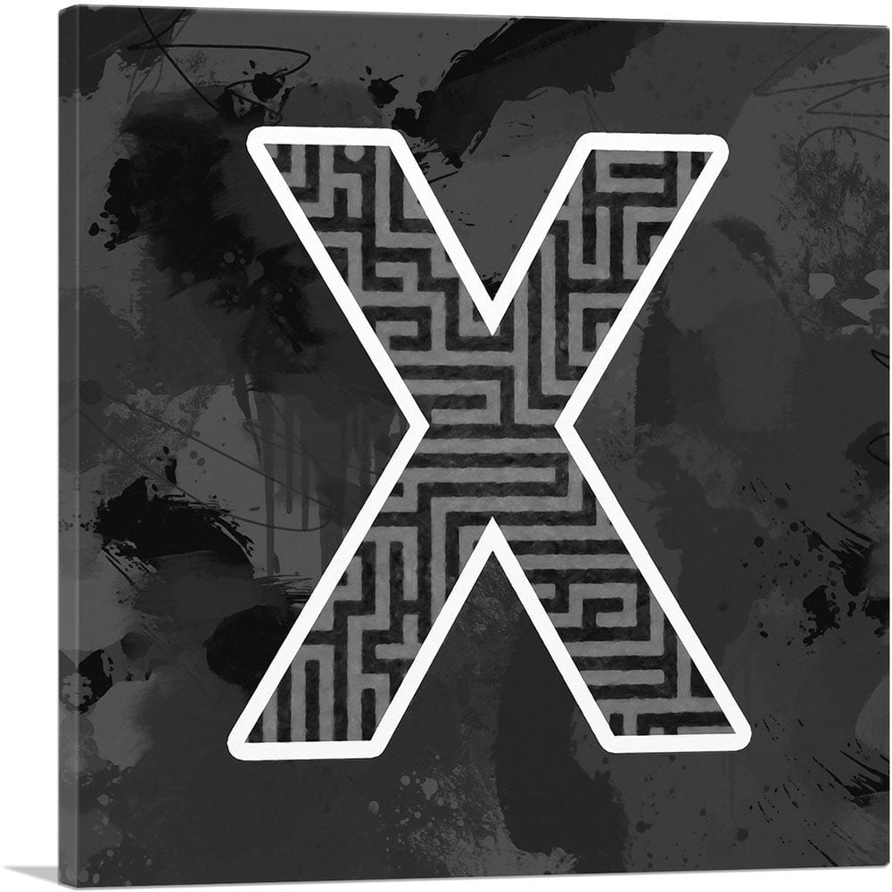 ARTCANVAS Modern Black White Alphabet Letter X Canvas Art Print - Size ...