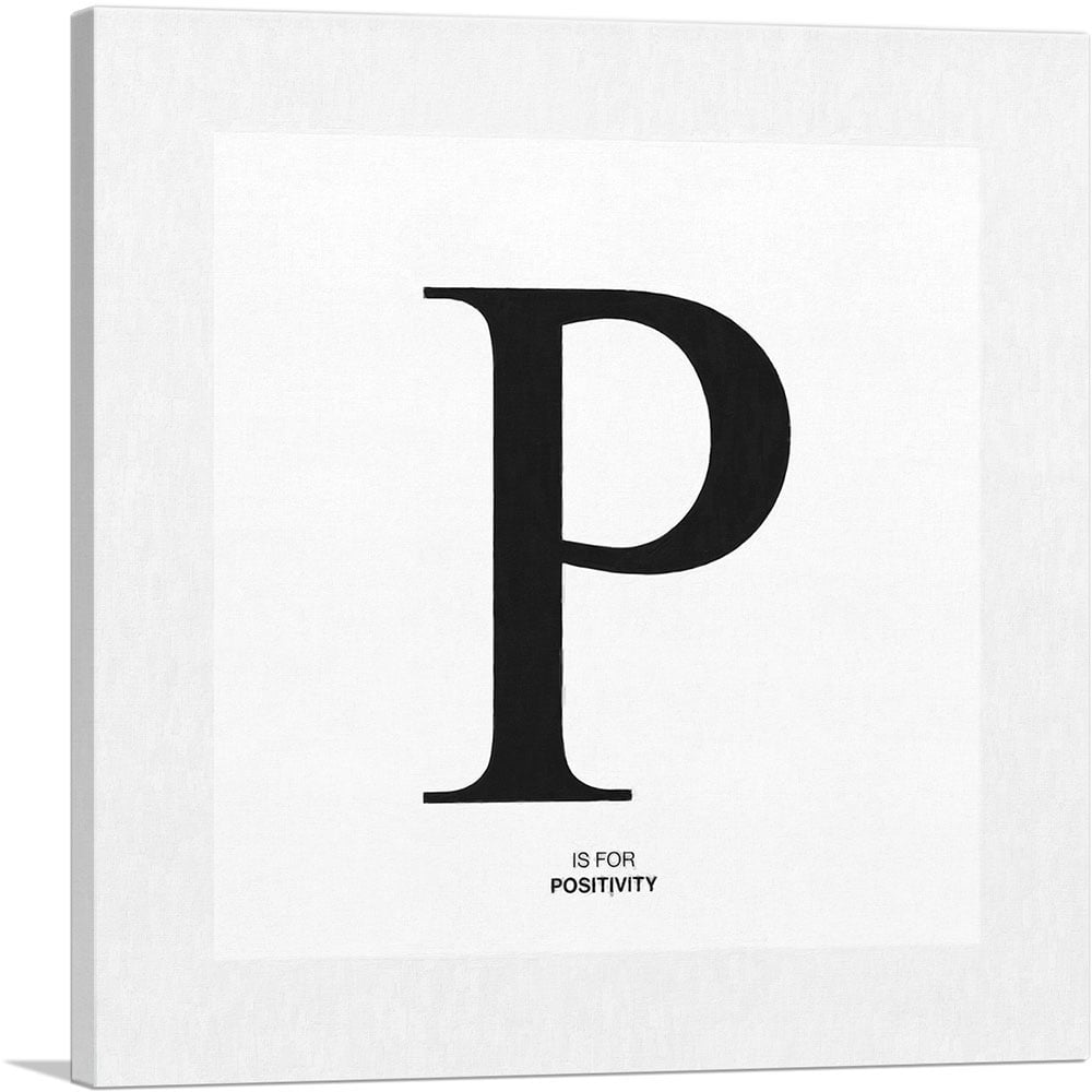 ARTCANVAS Modern Black and White Gray Serif Alphabet Letter P Canvas ...