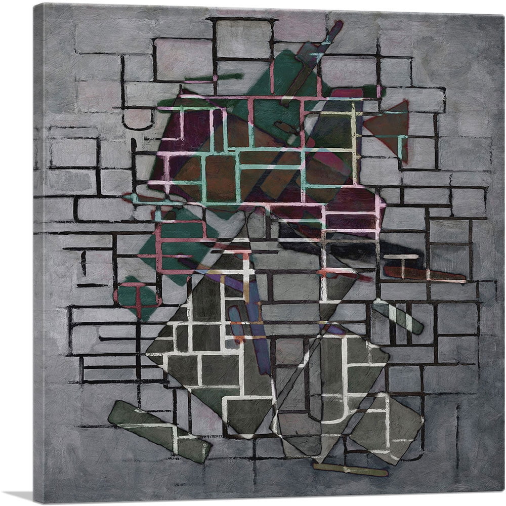 ARTCANVAS Modern Line Network Over Rectangles Light Gray Canvas Art ...