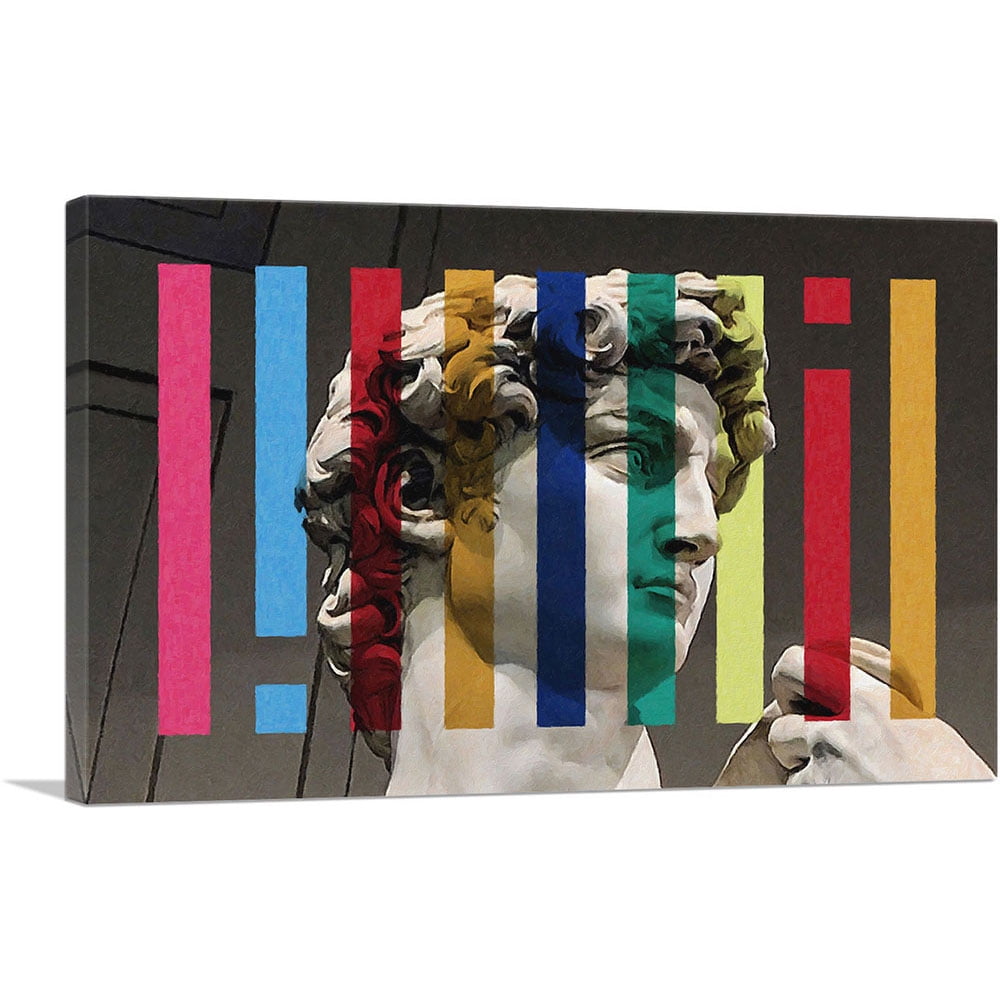 ARTCANVAS Modern Michelangelo Face with Color Stripes Canvas Art Print ...