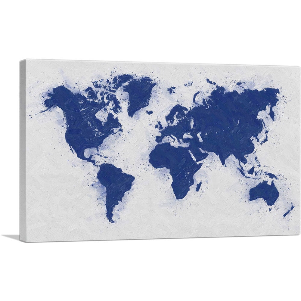 ARTCANVAS Navy Blue White World Map Canvas Art Print - Size: 60" x 40 ...