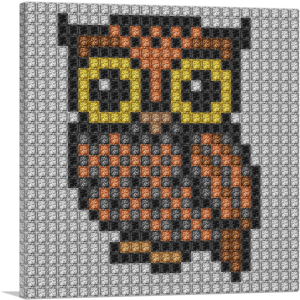 ARTCANVAS Owl Emoticon Bird of Prey Jewel Pixel Canvas Art Print - Size ...