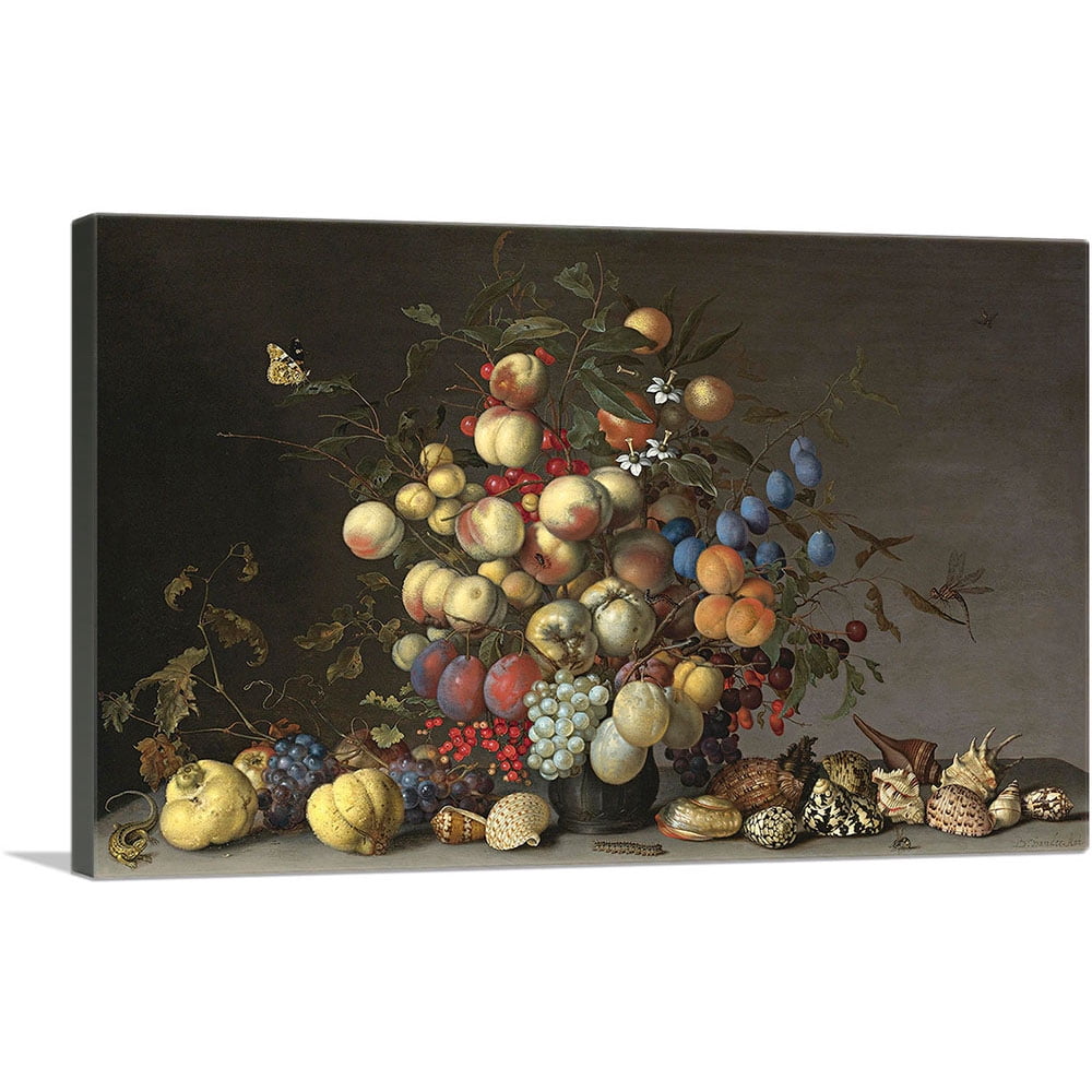 ARTCANVAS Peaches and Fruits in a Pewter Vase Canvas Art Print by ...