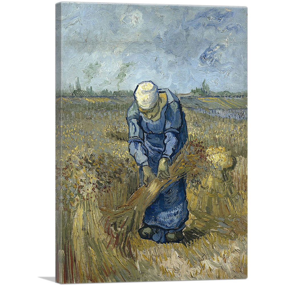 ARTCANVAS Peasant Woman Binding Sheaves 1889 Canvas Art Print by Vincent Van Gogh - Size: 26" x ...