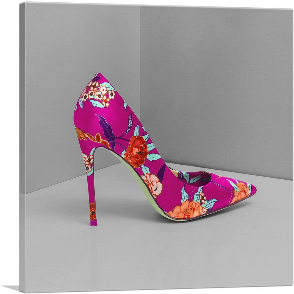 ARTCANVAS Pink Modern High Heels Shoe Stiletto Flower Pattern Canvas ...