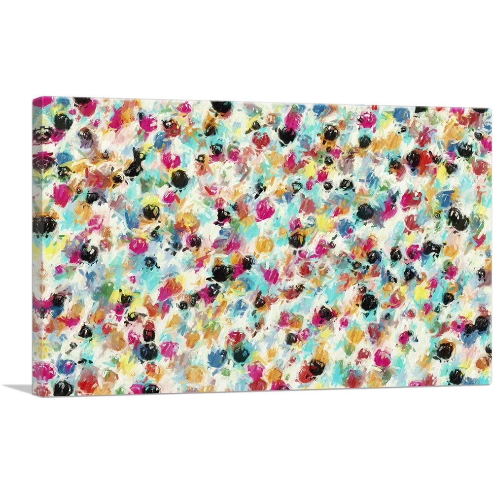 ARTCANVAS Pink Teal Yellow Black Spots Rectangle Canvas Art Print ...