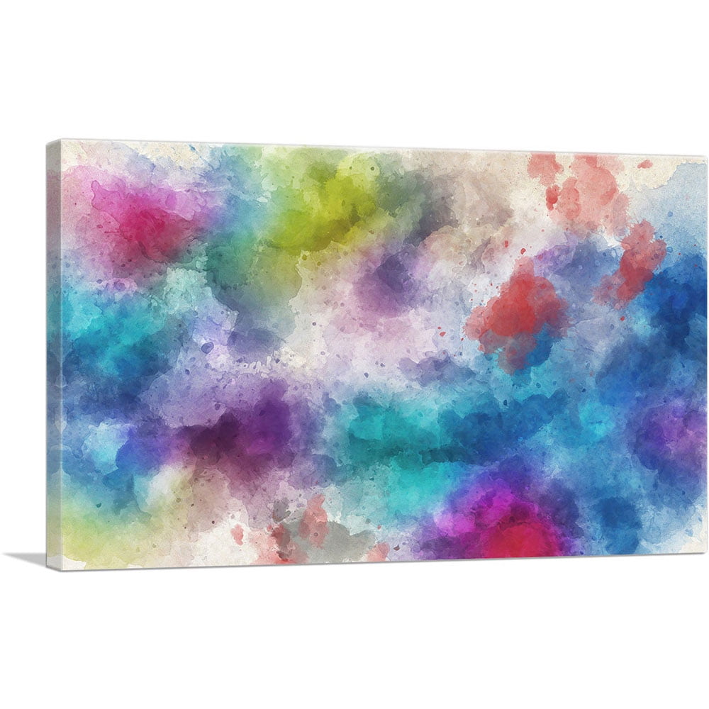 ARTCANVAS Rainbow Watercolor Spots on White Canvas Art Print - Size: 18" x 12" (1.50" Deep ...