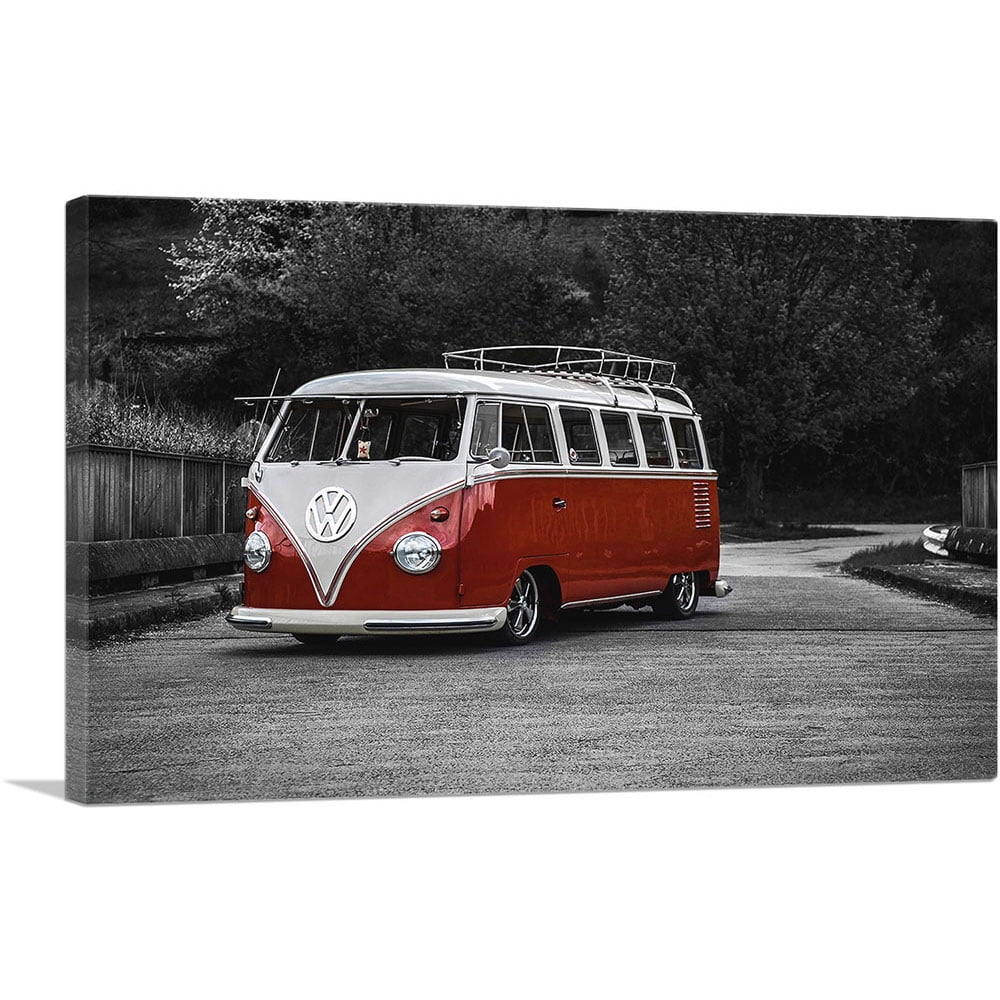 ARTCANVAS Red And White Volkswagen Vintage Van Bus Canvas Art Print ...