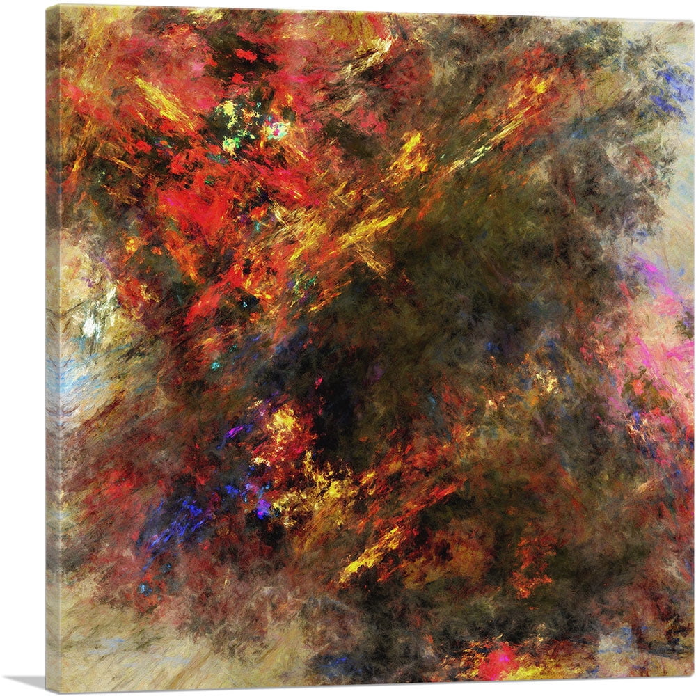 ARTCANVAS Red Orange Brown Fire on Tan Modern Square Canvas Art Print ...