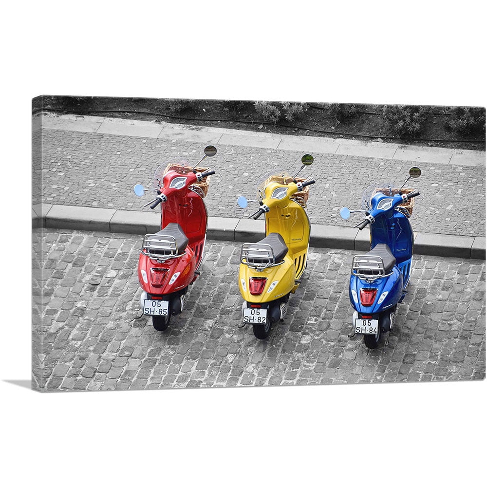 ARTCANVAS Red Yellow And Blue Vespa Scooters Canvas Art Print - Size ...
