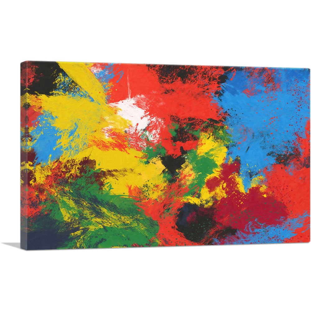 ARTCANVAS Red Yellow Blue Green Modern Rectangle Canvas Art Print - Size: 18" x 12" (1.50" Deep ...